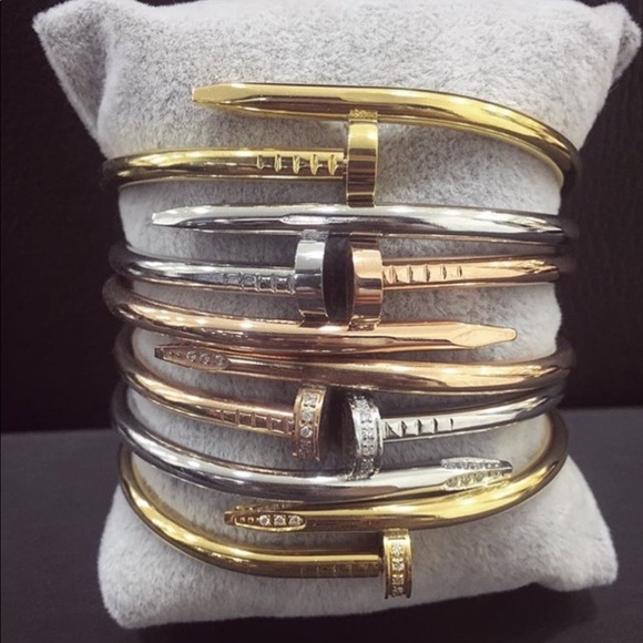 1 Oak | Jewelry | Gold Nail Shape Bracelet Bangle Stacked Gold Cuff Nail Bracelet Bangle For Her ...